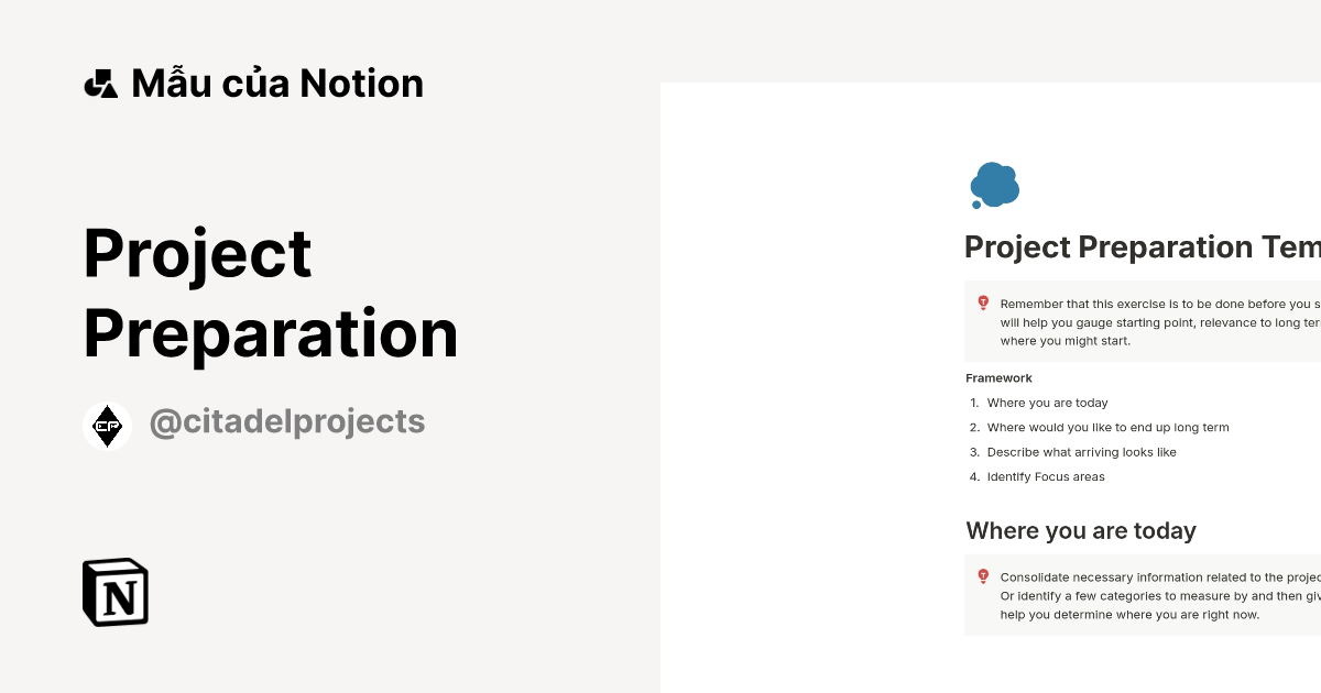 Mẫu Project Preparation | Thị trường Notion