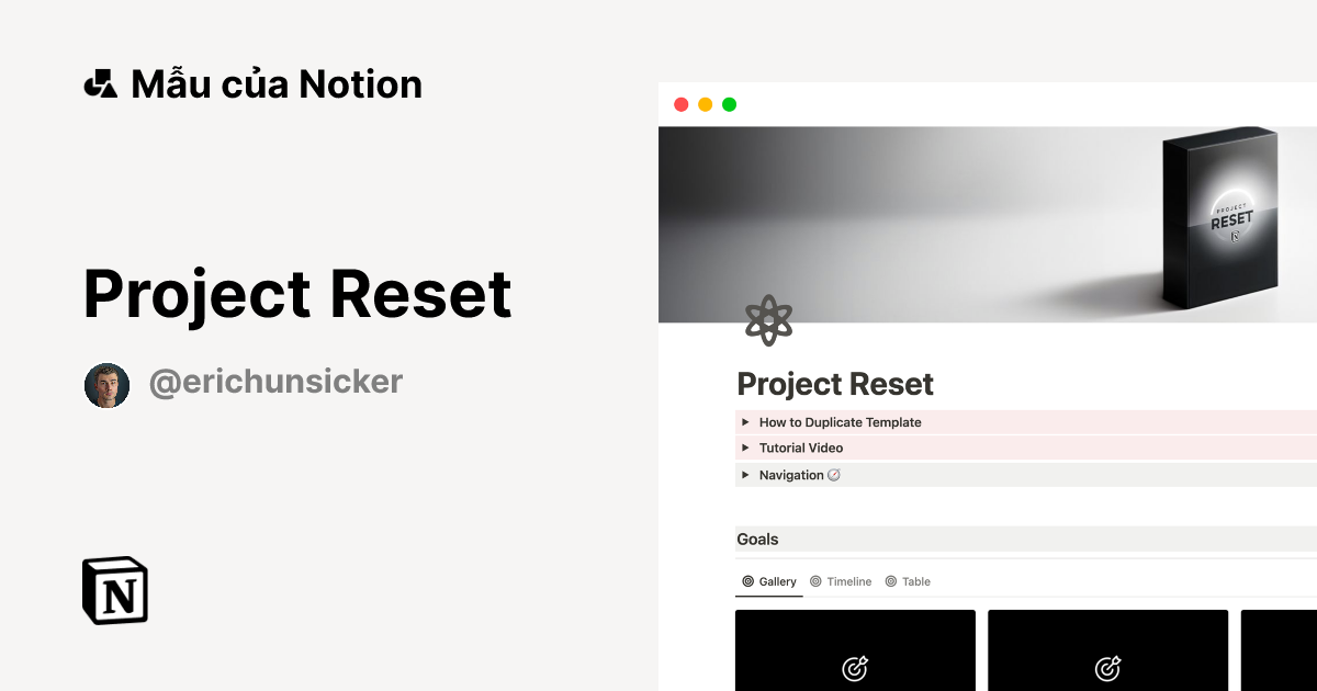 Project Reset Mẫu do Eric Hunsicker tạo | Thị trường Notion