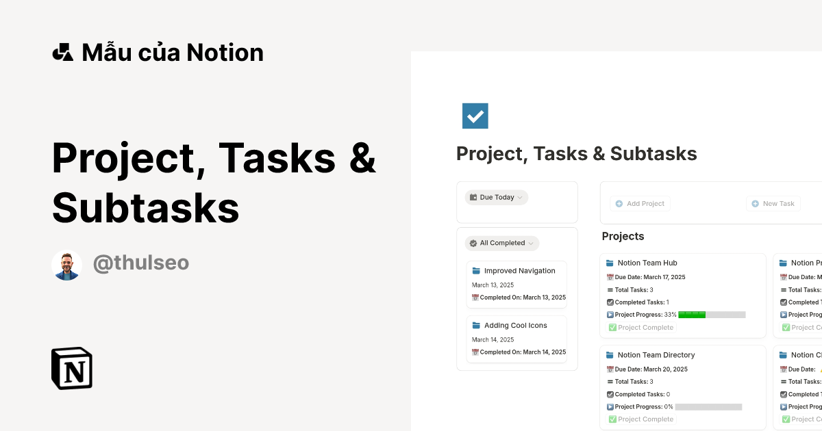 Project, Tasks & Subtasks Mẫu do Pete - The Product Guy tạo | Thị ...