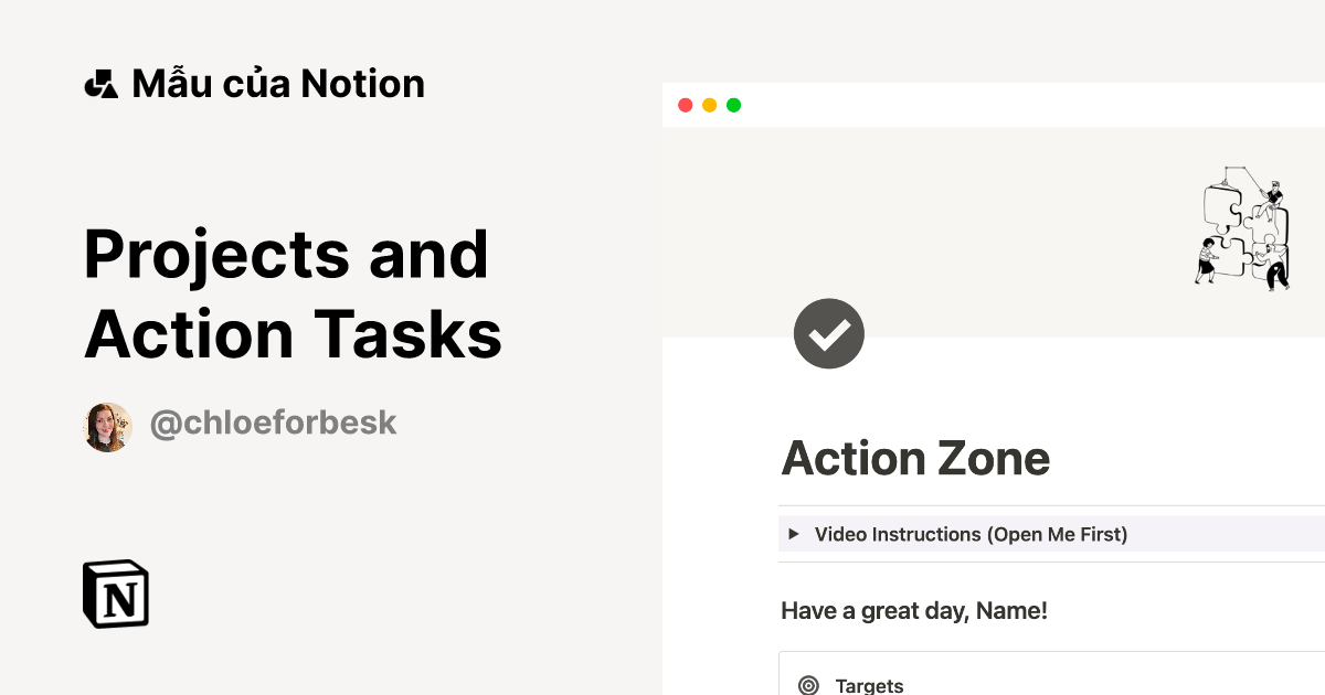 Mẫu Projects and Action Tasks | Thị trường Notion