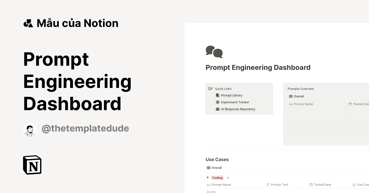 Mẫu Prompt Engineering Dashboard | Thị trường Notion