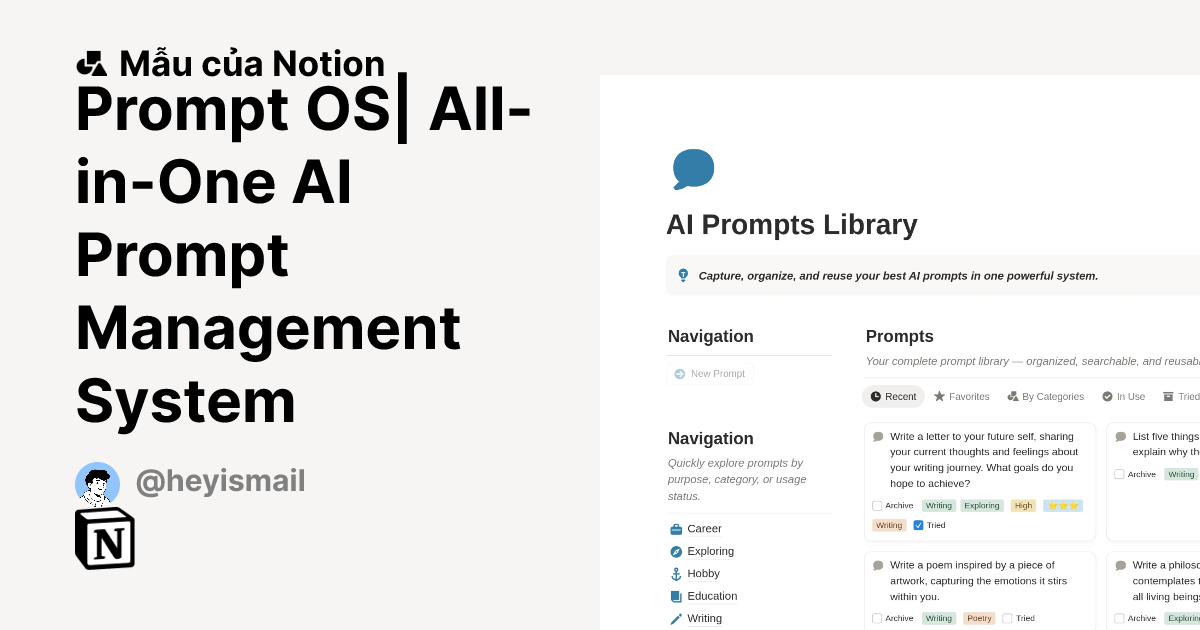 Mẫu Prompt OS| All-in-One AI Prompt Management System | Thị trường Notion