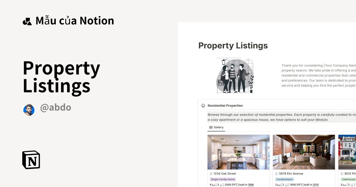 Mẫu Property Listings | Thị trường Notion
