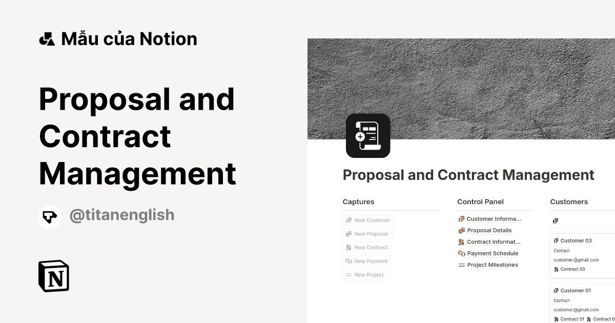 Proposal and Contract Management Mẫu do Titan tạo | Thị trường Notion