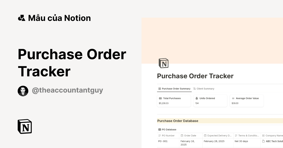 Purchase Order Tracker Mẫu do theaccountantguy | FinanceGuy tạo | Thị ...