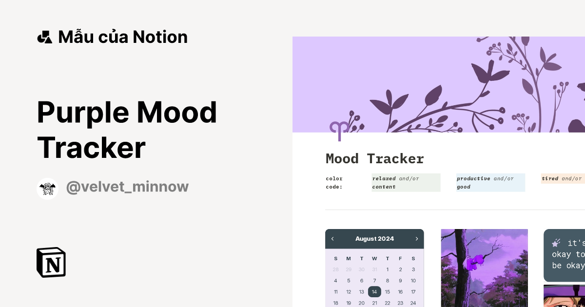 Mẫu Purple Mood Tracker | Thị trường Notion