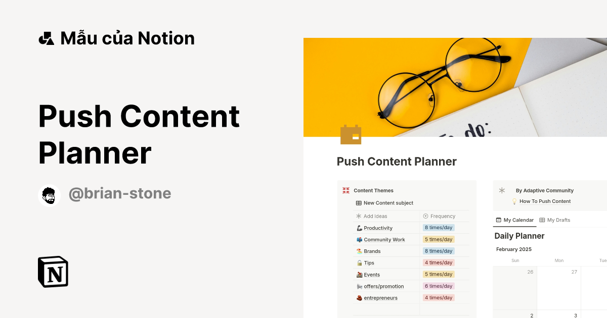 Mẫu Push Content Planner | Thị trường Notion