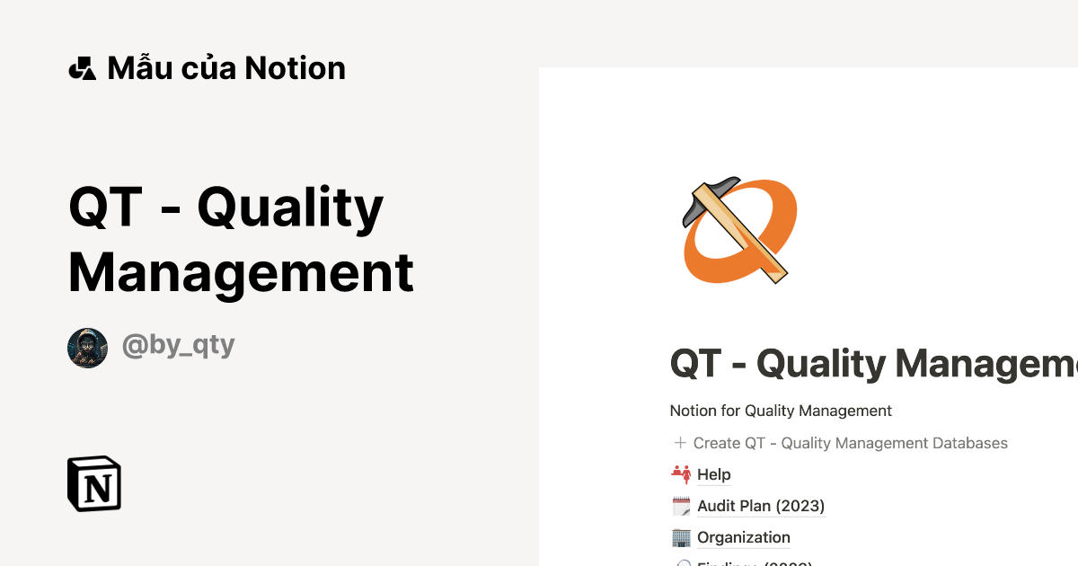 Mẫu QT - Quality Management | Thị trường Notion