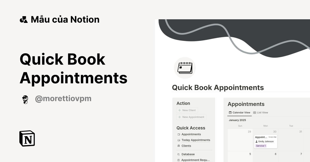 Mẫu Quick Book Appointments | Thị trường Notion