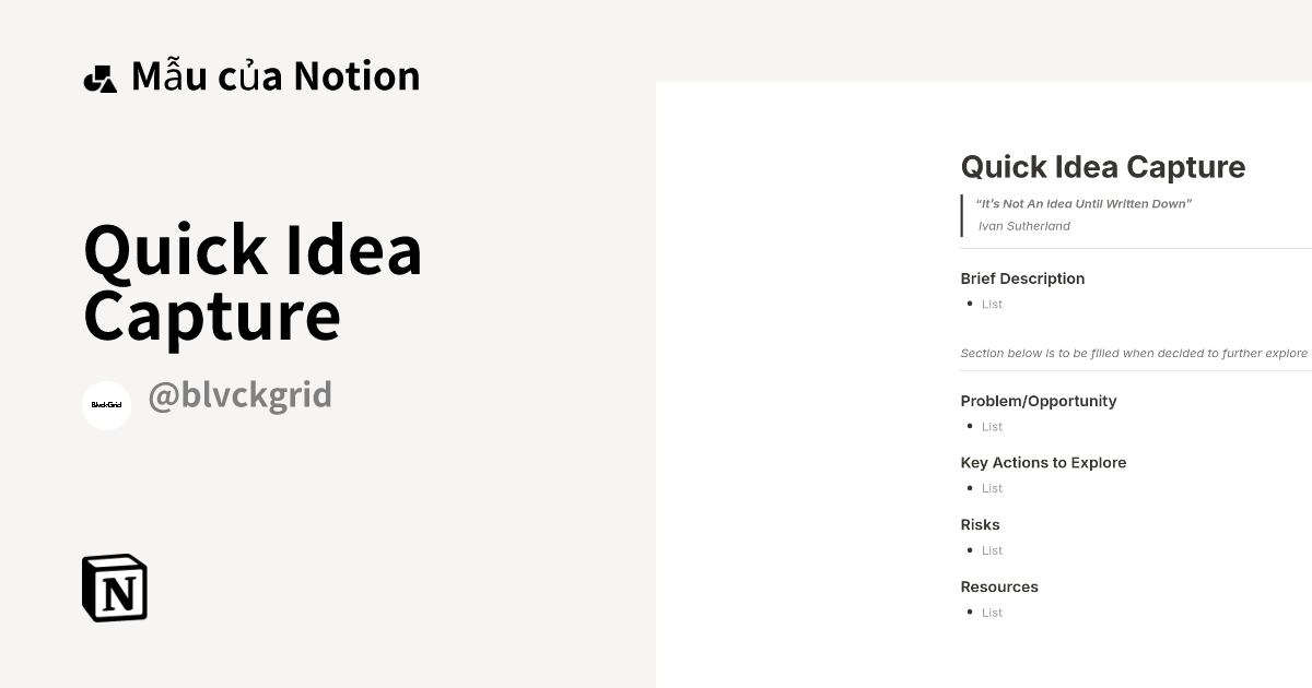 Mẫu Quick Idea Capture | Thị trường Notion