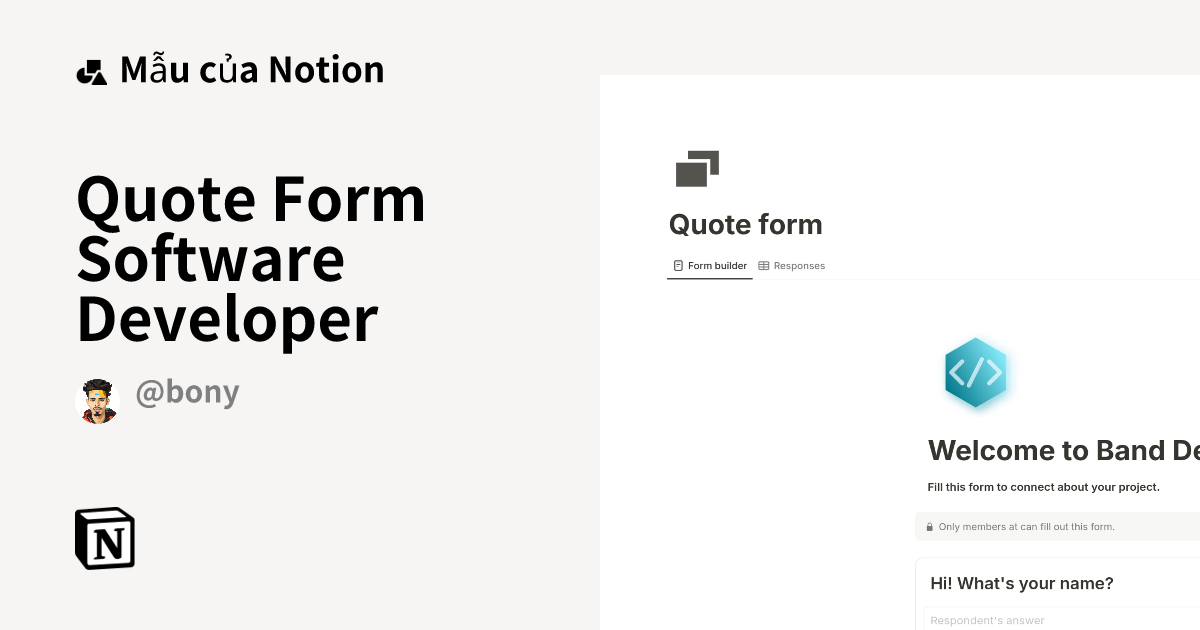 Mẫu Quote Form Software Developer | Thị trường Notion