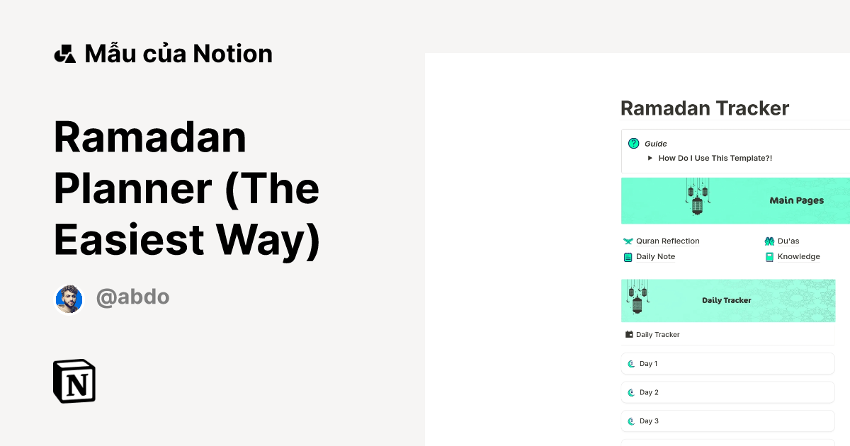 Mẫu Ramadan Planner (The Easiest Way) | Thị trường Notion