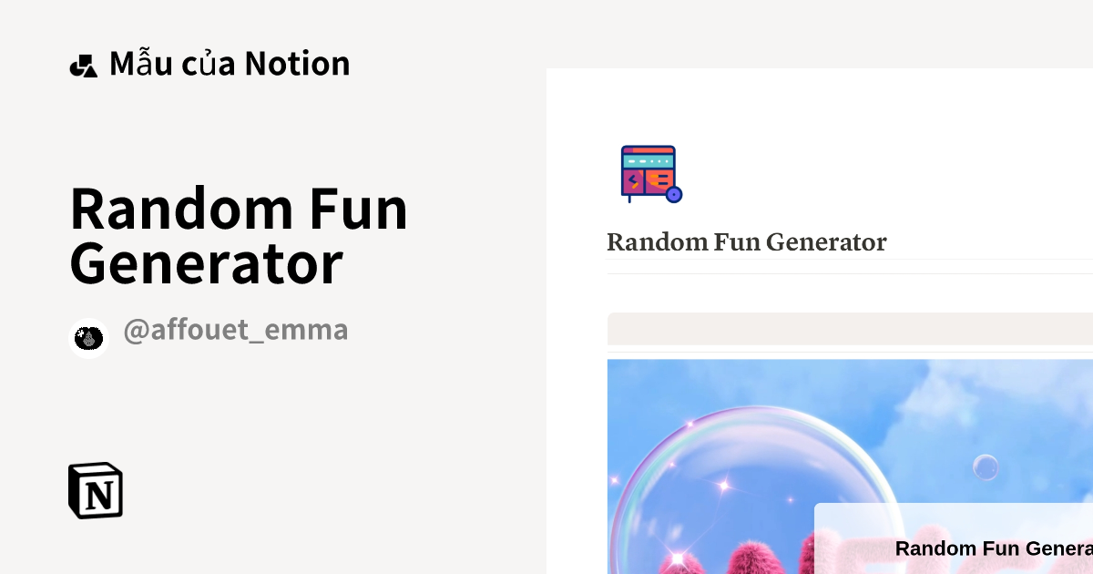 Mẫu Random Fun Generator | Thị trường Notion