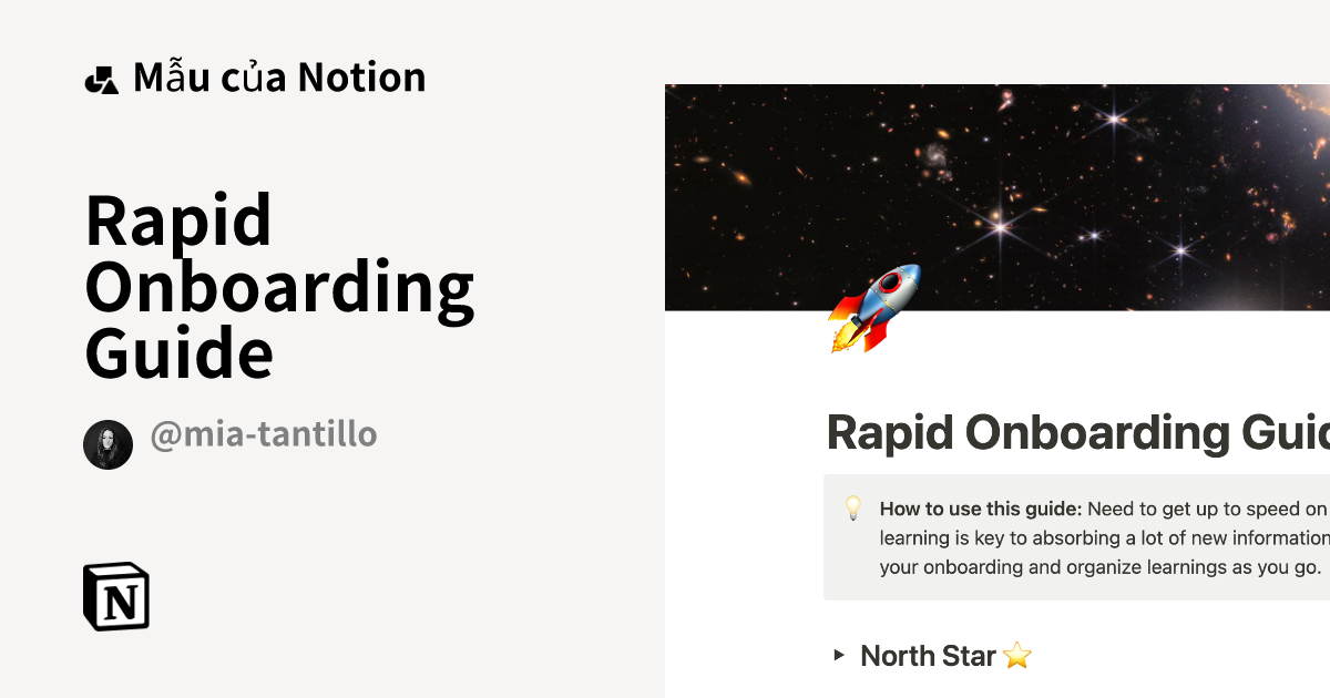 Rapid Onboarding Guide Mẫu do Mia Tantillo tạo | Thị trường Notion