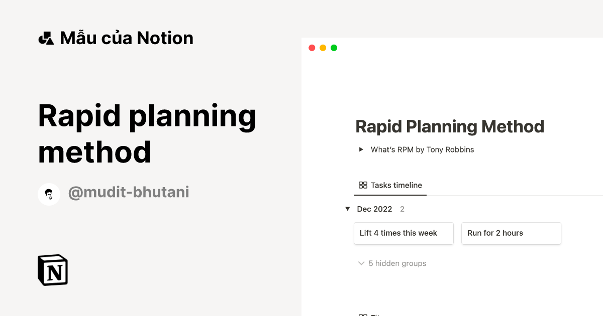 Rapid planning method Mẫu do Mudit Bhutani tạo | Thị trường Notion