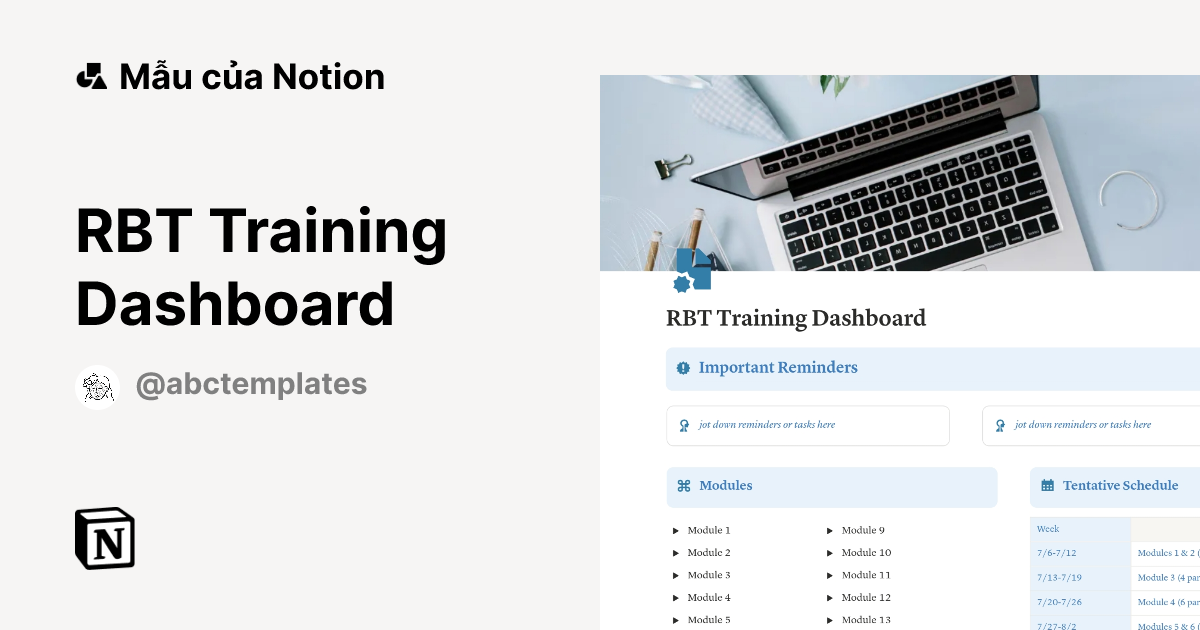Mẫu RBT Training Dashboard | Thị trường Notion