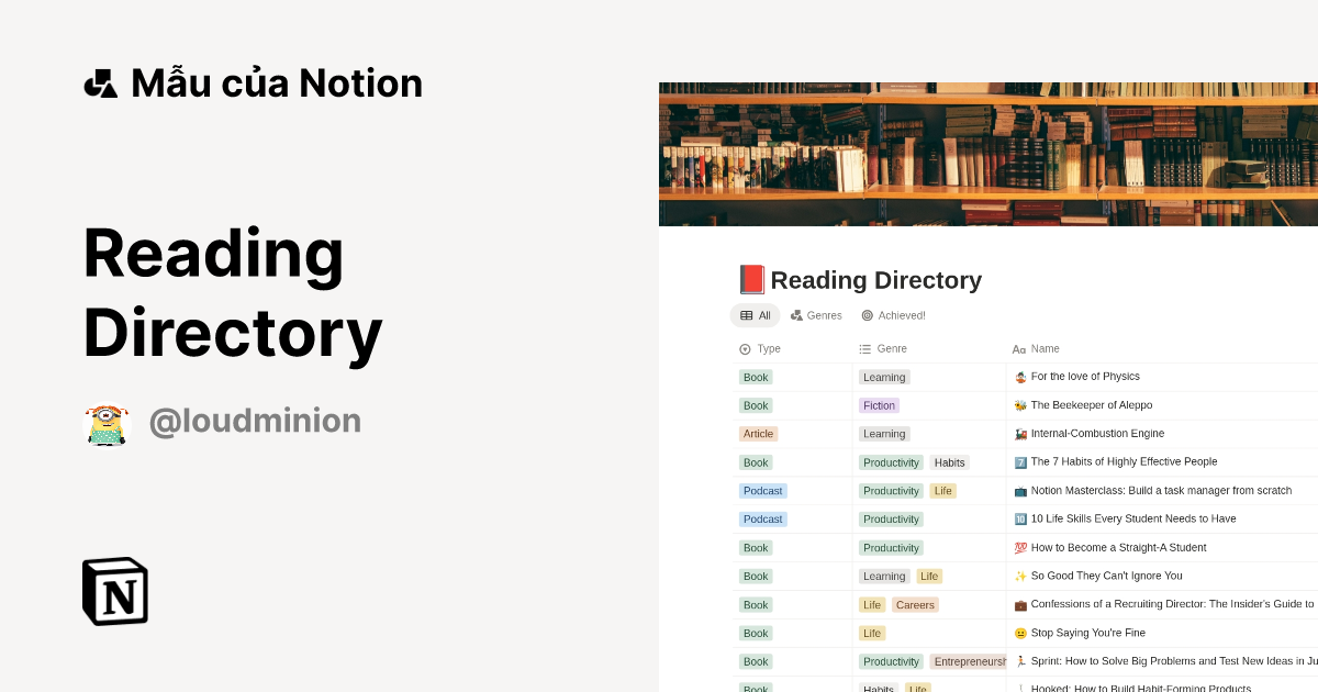Mẫu Reading Directory | Thị trường Notion