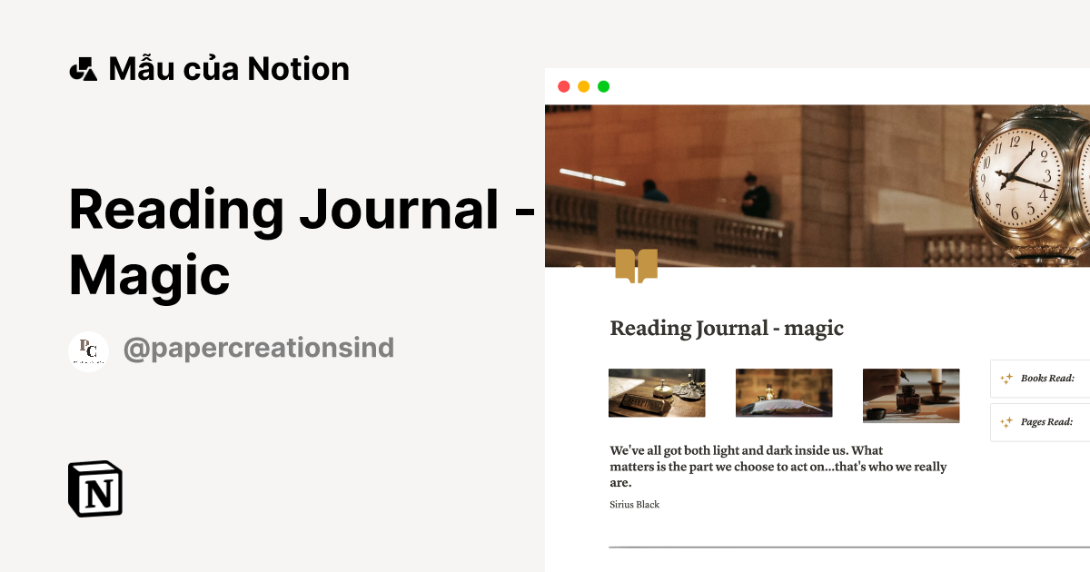 Mẫu Reading Journal - Magic | Thị trường Notion