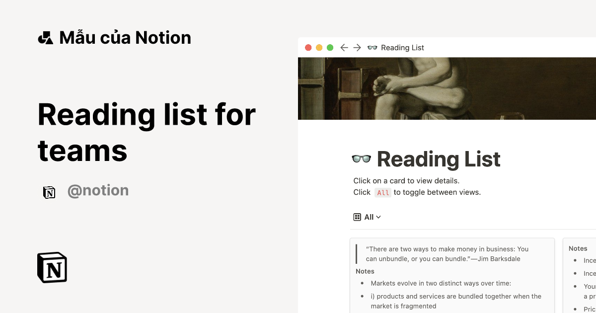 Reading list for teams Mẫu do Notion tạo | Thị trường Notion