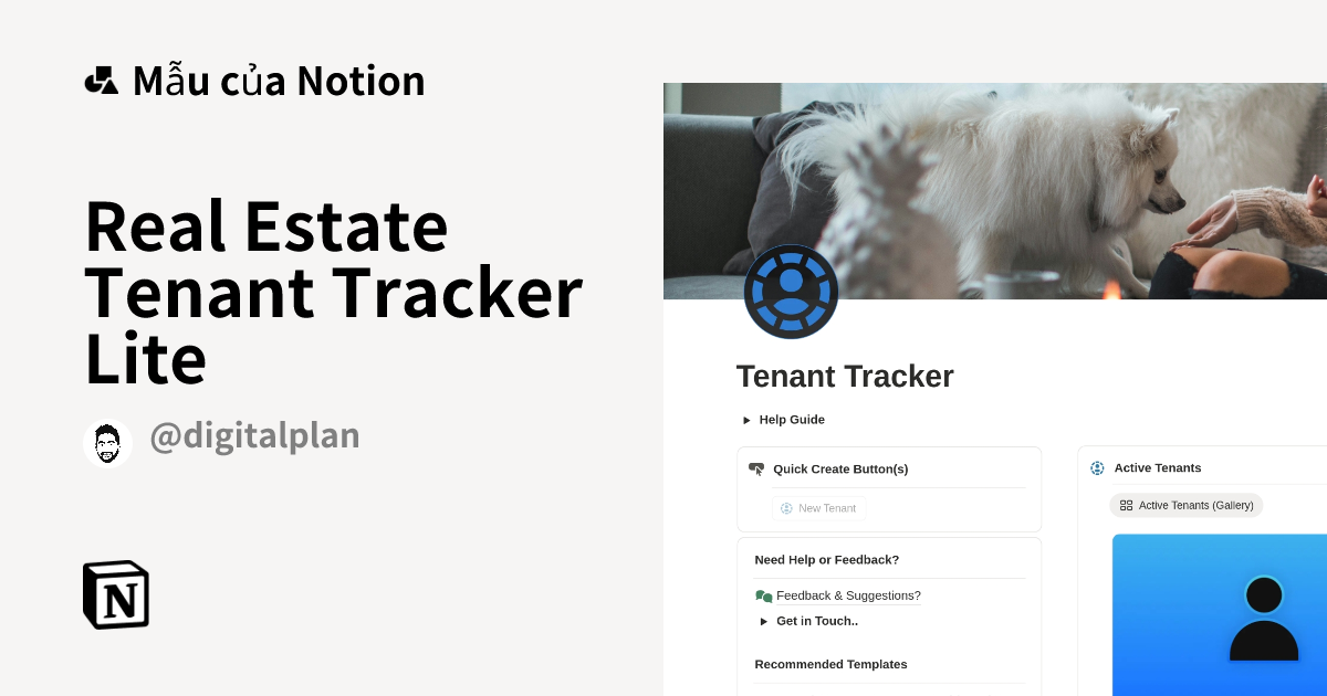 Real Estate Tenant Tracker Lite Mẫu do Digital Plan tạo | Thị trường Notion