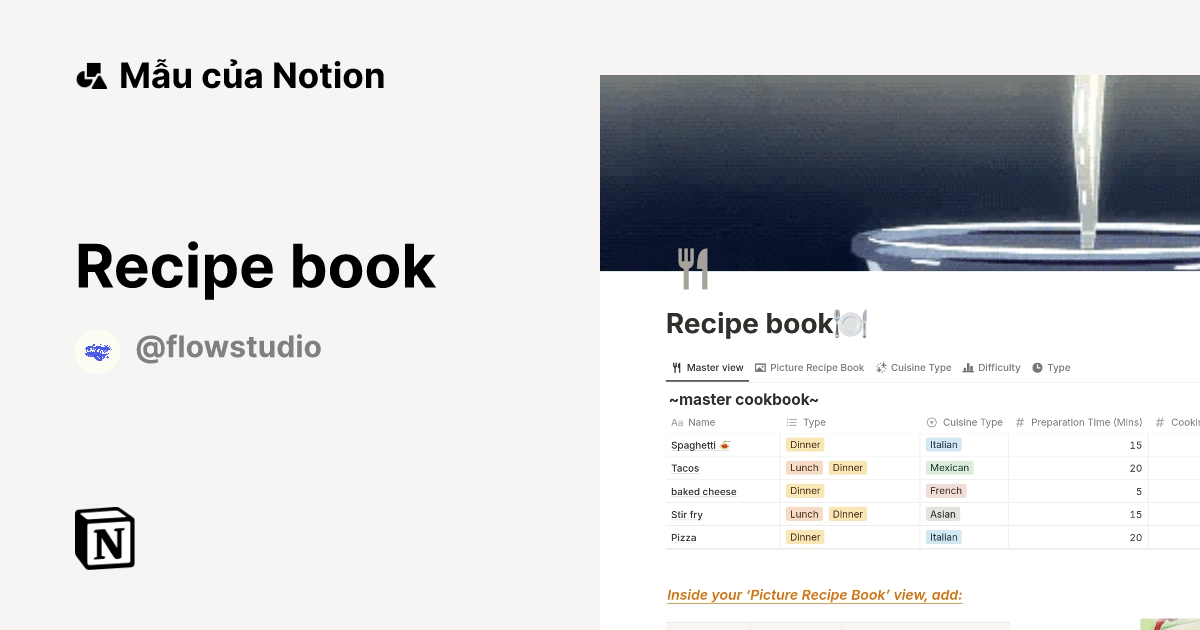 Mẫu Recipe book | Thị trường Notion