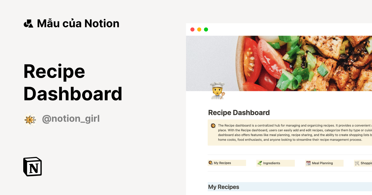 Mẫu Recipe Dashboard | Thị trường Notion