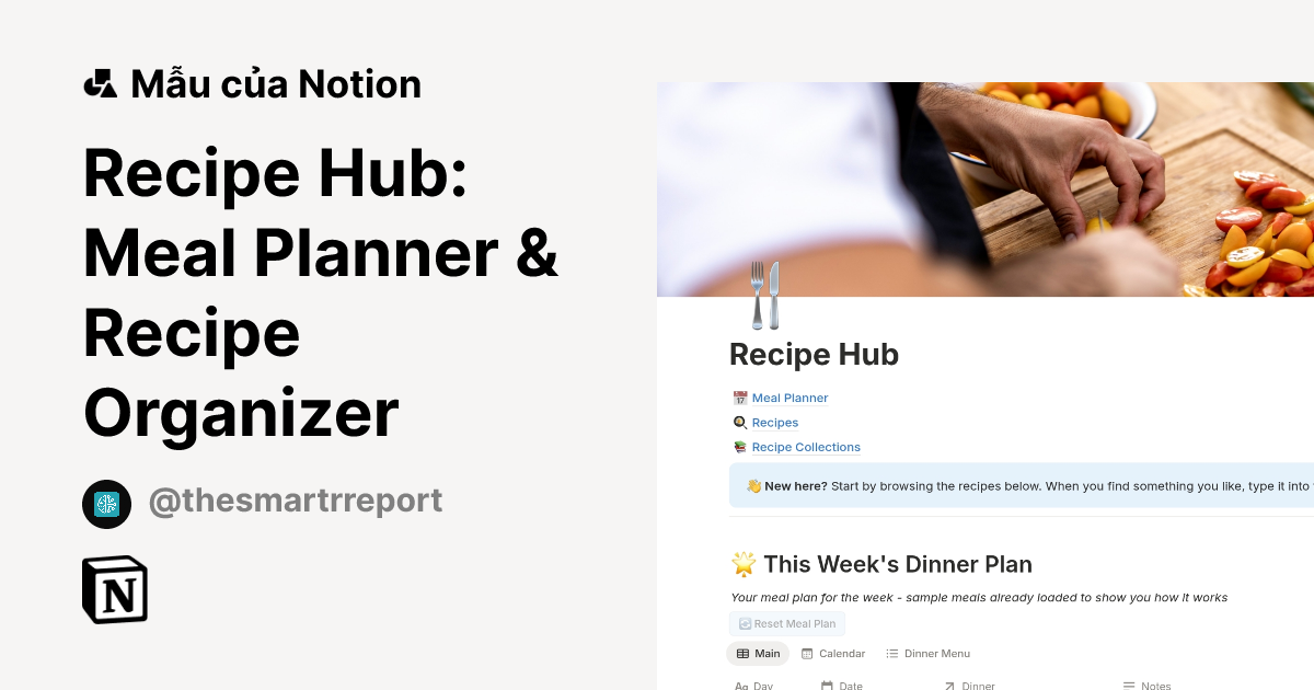 Mẫu Recipe Hub: Meal Planner & Recipe Organizer | Thị trường Notion