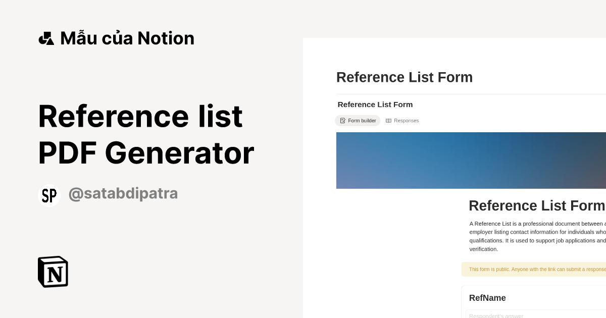 Reference list PDF Generator Mẫu do Satabdi Patra tạo | Thị trường Notion