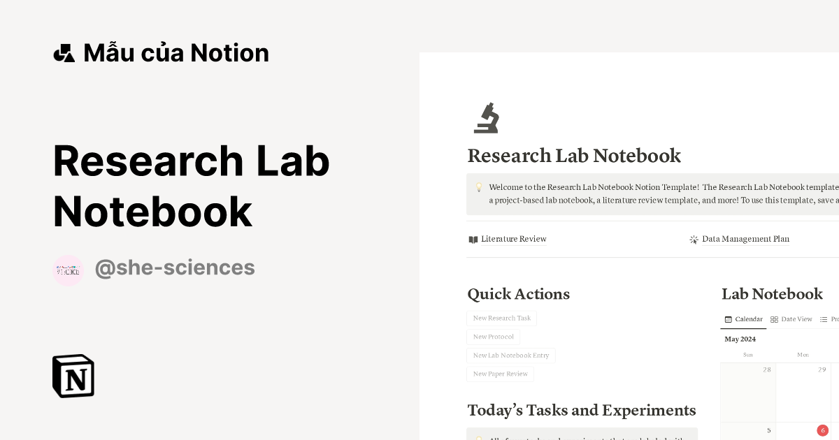 Mẫu Research Lab Notebook | Thị trường Notion