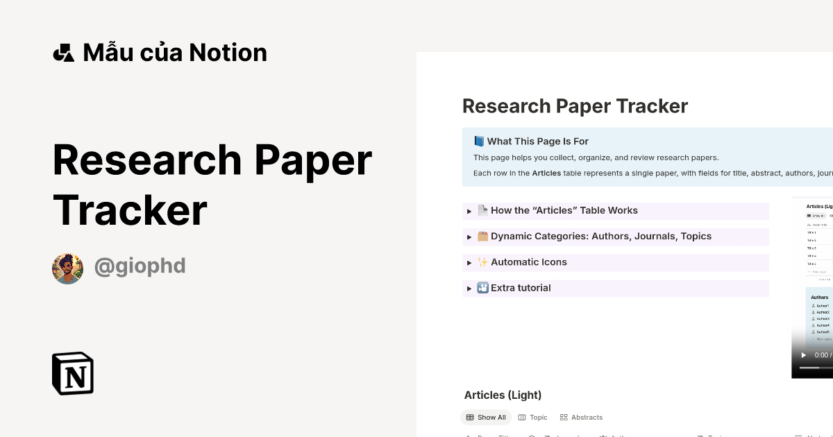 Mẫu Research Paper Tracker | Thị trường Notion