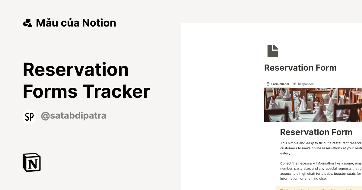 Mẫu Reservation Forms Tracker | Thị trường Notion