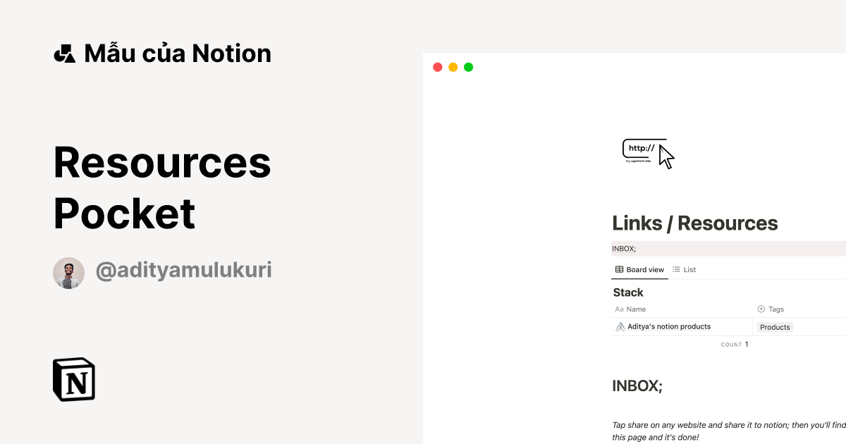 Mẫu Resources Pocket | Thị trường Notion