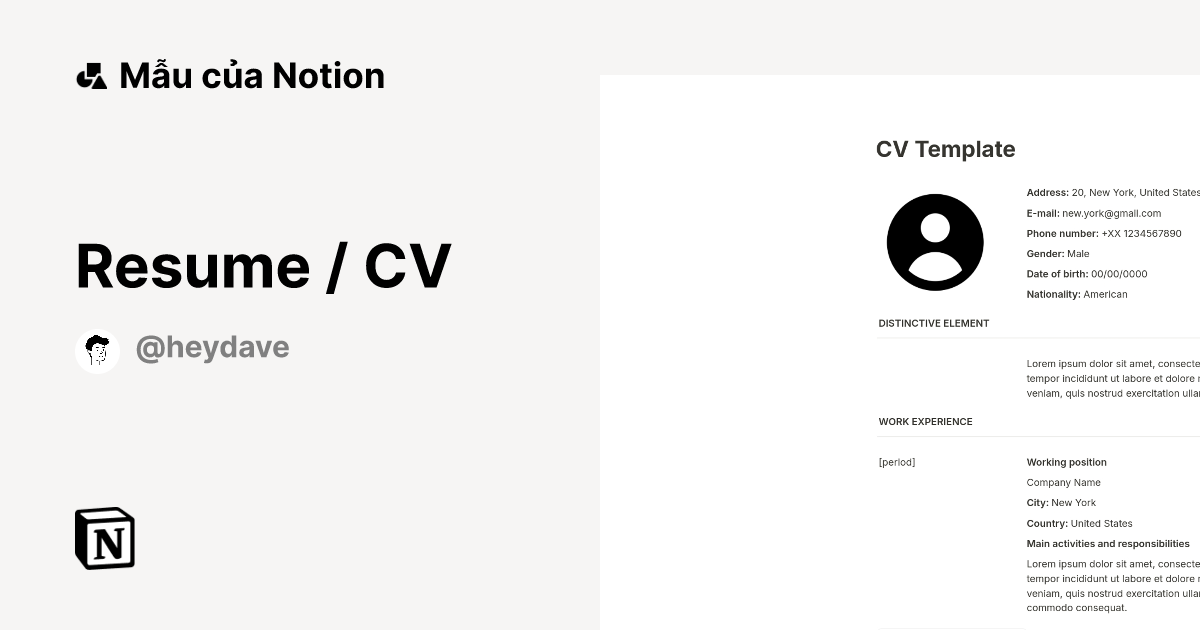 Mẫu Resume / CV | Thị trường Notion