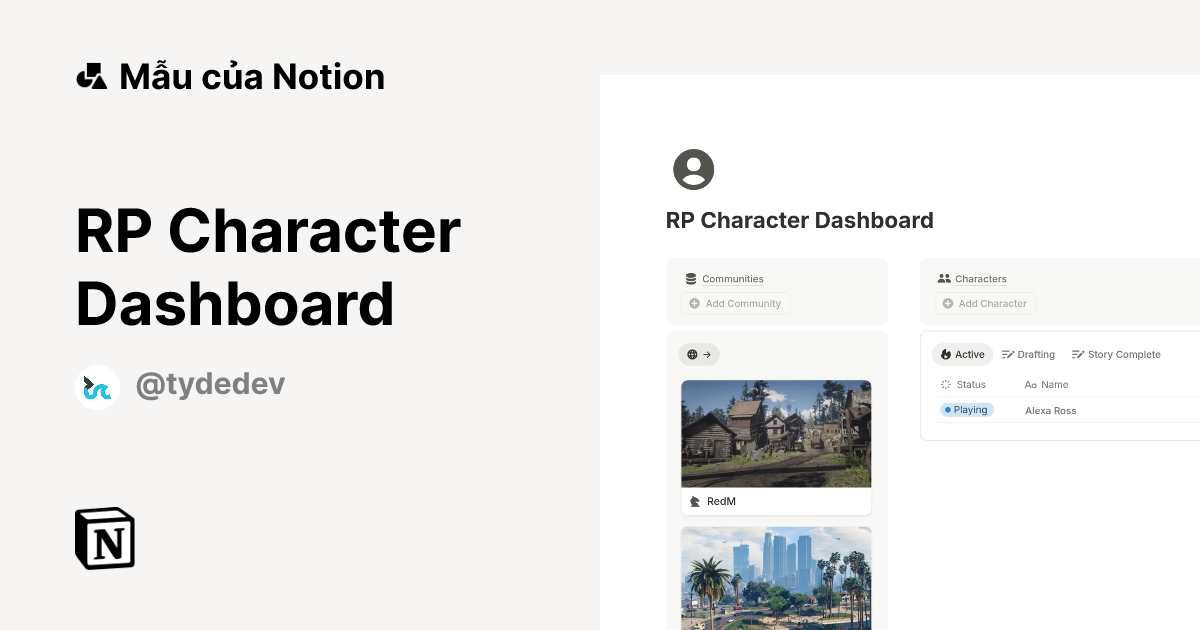 Mẫu RP Character Dashboard | Thị trường Notion