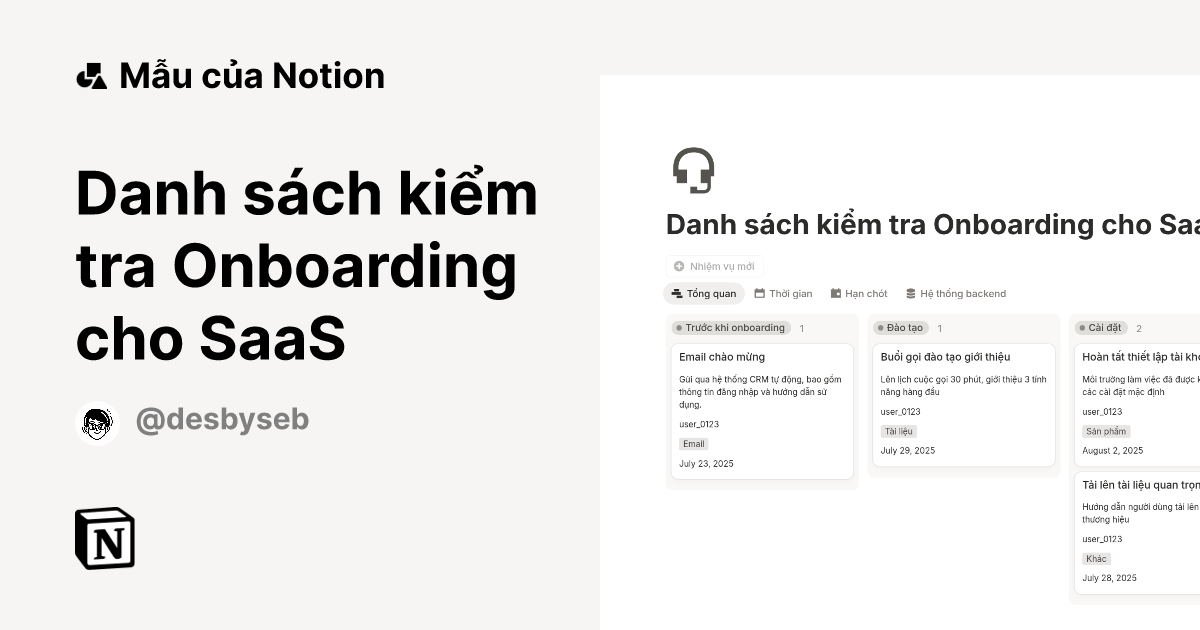 Mẫu SaaS Onboarding Checklist | Thị trường Notion