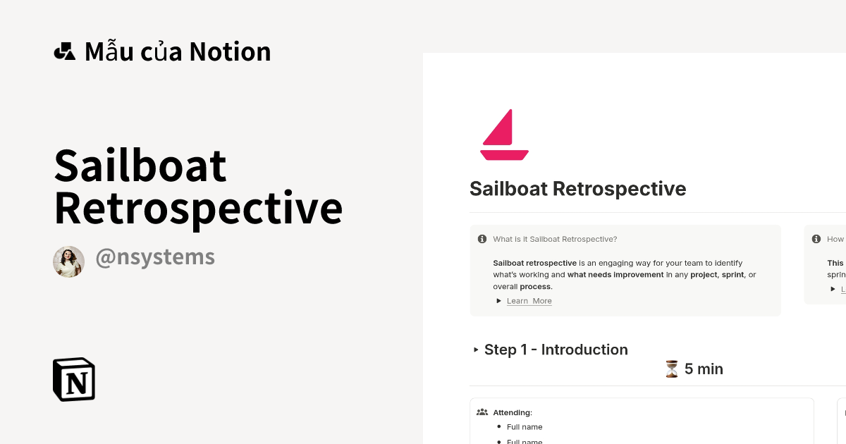 Mẫu Sailboat Retrospective | Thị trường Notion
