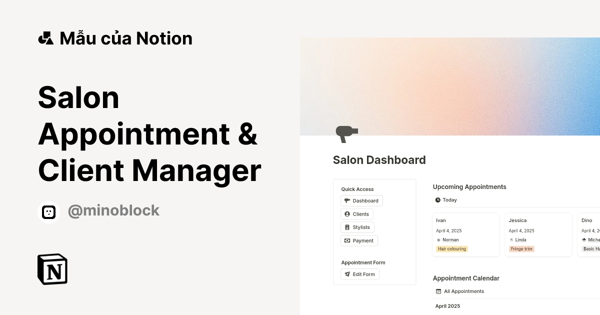 Mẫu Salon Appointment & Client Manager | Thị trường Notion