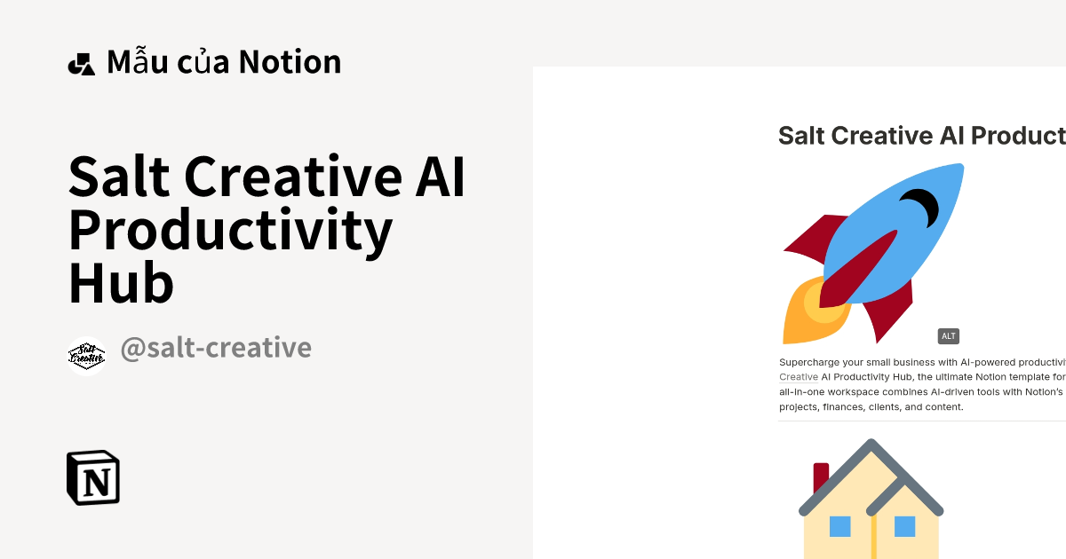 Mẫu Salt Creative AI Productivity Hub | Thị trường Notion