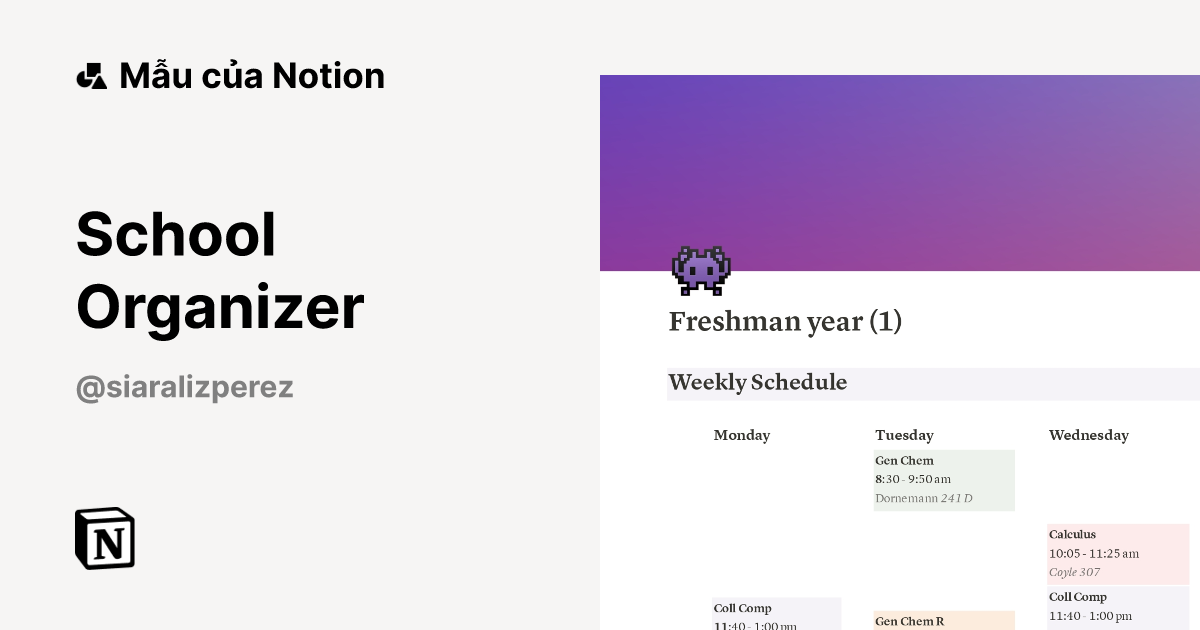 School Organizer Mẫu do Siara tạo | Thị trường Notion