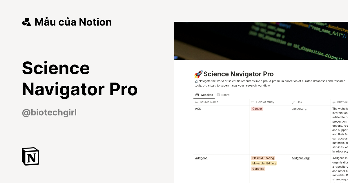 Science Navigator Pro Mẫu do Biotechnology girl tạo | Thị trường Notion