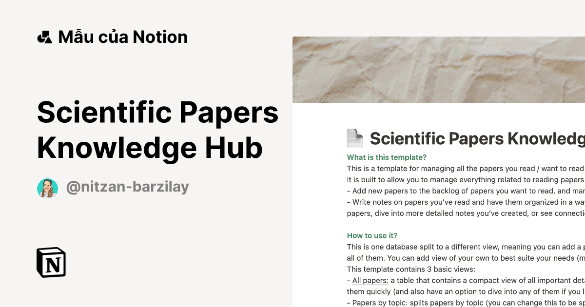 Mẫu Scientific Papers Knowledge Hub | Thị trường Notion