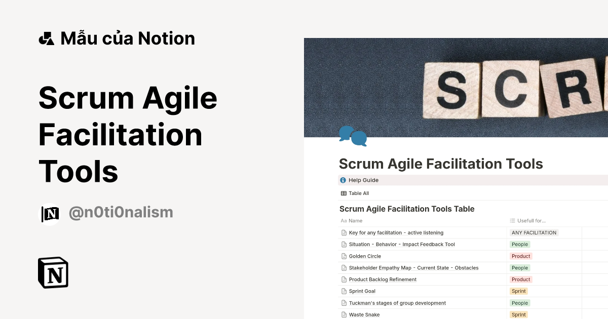 Mẫu Scrum Agile Facilitation Tools | Thị trường Notion