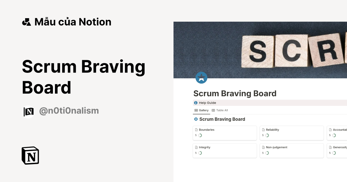 Mẫu Scrum Braving Board | Thị trường Notion