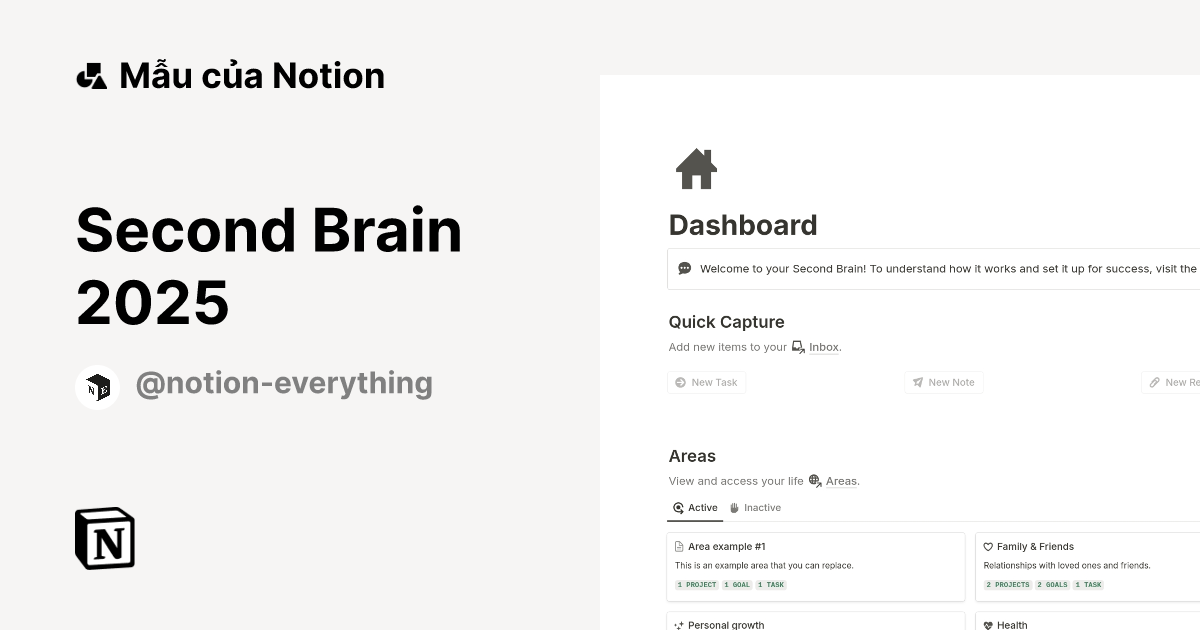 Mẫu Second Brain 2025 | Thị trường Notion