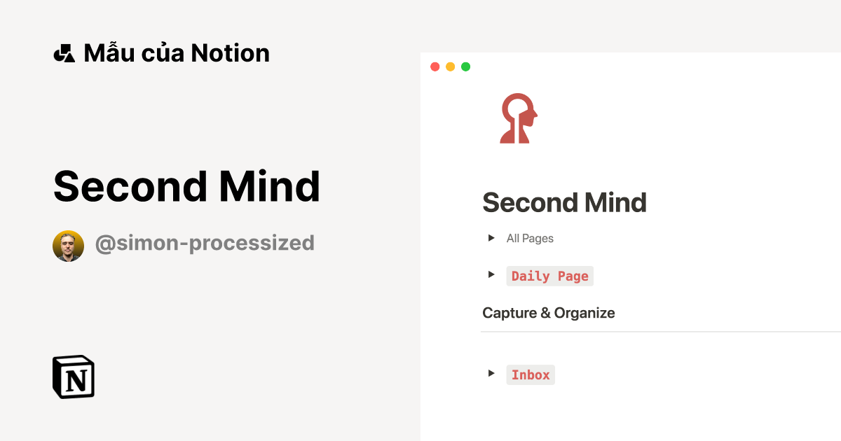 Second Mind Mẫu do Simon Sosulski tạo | Thị trường Notion