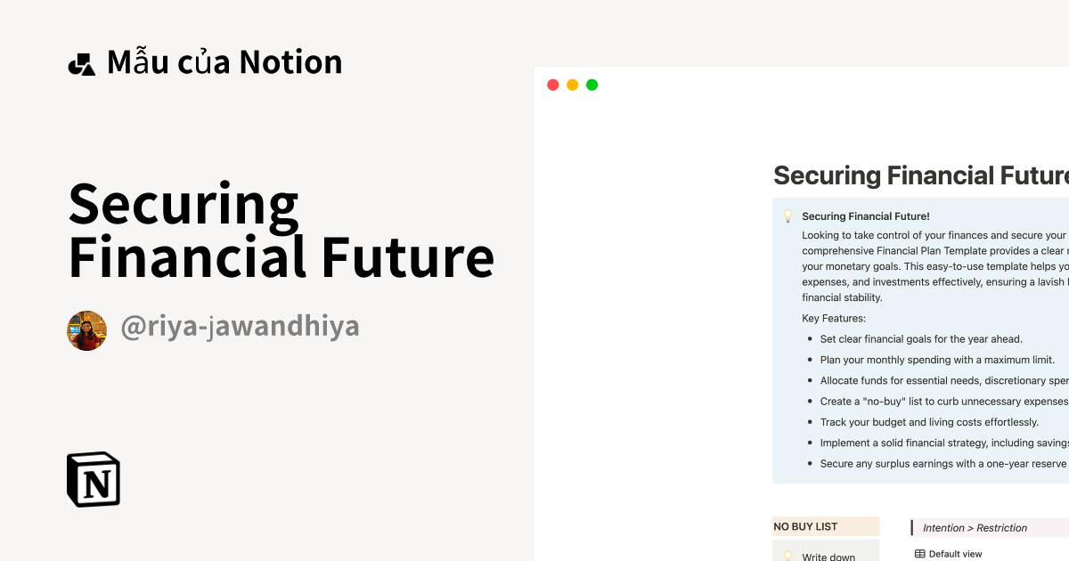 Mẫu Securing Financial Future | Thị trường Notion