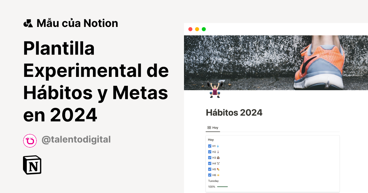 Mẫu Plantilla Experimental de Hábitos y Metas en 2024 | Thị trường Notion
