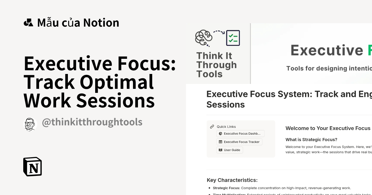 Mẫu Executive Focus: Track Optimal Work Sessions | Thị trường Notion