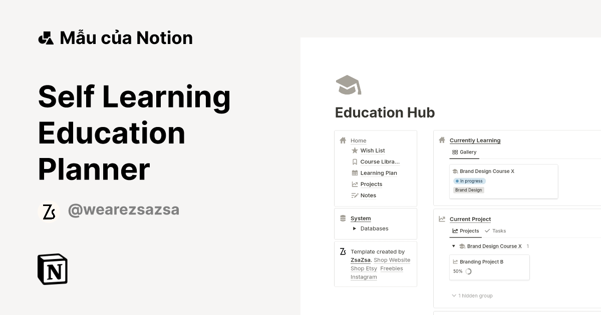 Self Learning Education Planner Mẫu do ZsaZsa tạo | Thị trường Notion