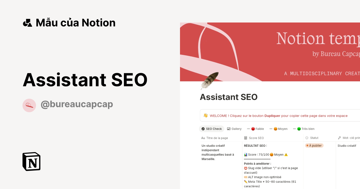 Assistant SEO Mẫu do Bureau Capcap tạo | Thị trường Notion